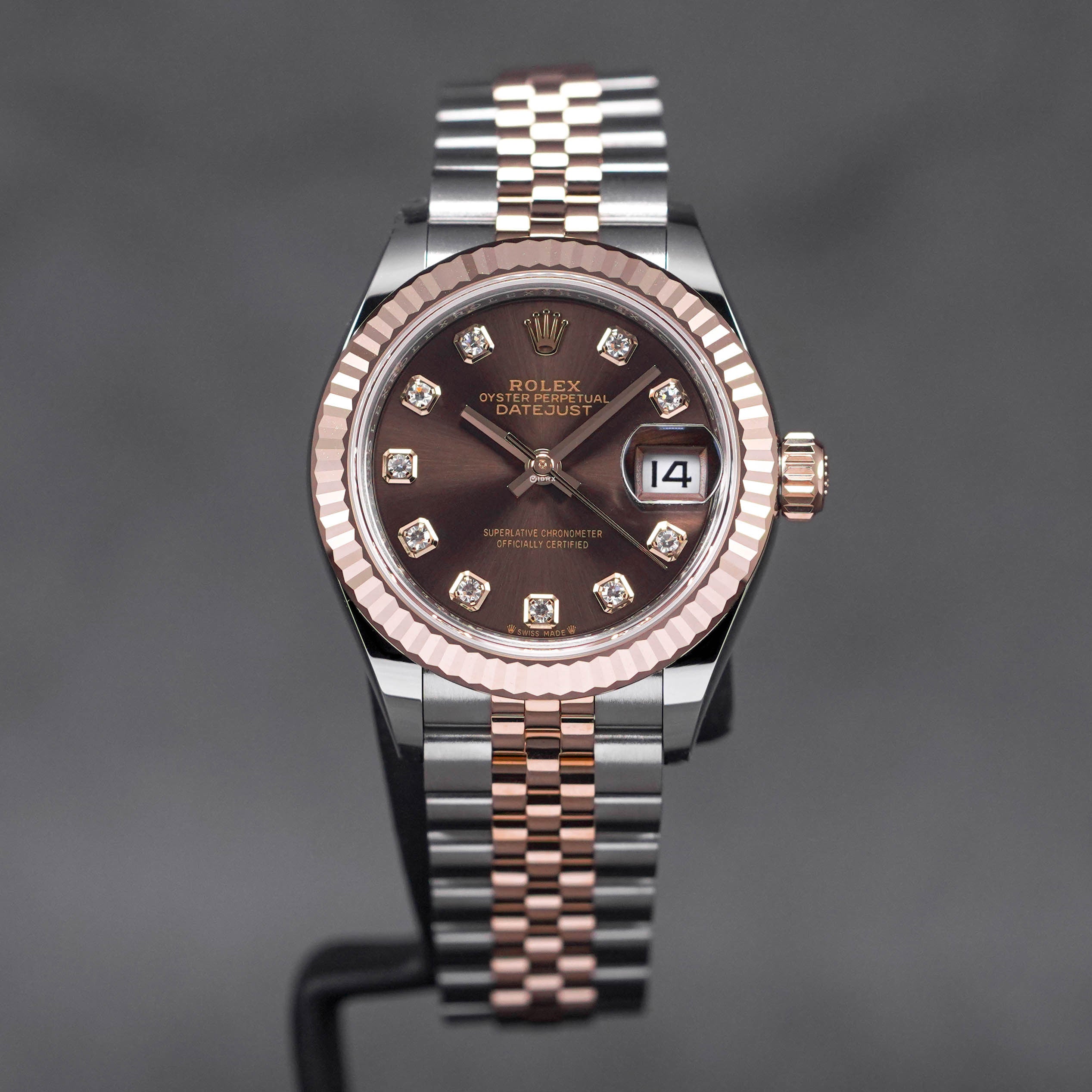 ROLEX DATEJUST 28MM TWOTONE ROSEGOLD CHOCO DIAMOND DIAL (2023) - IDWX