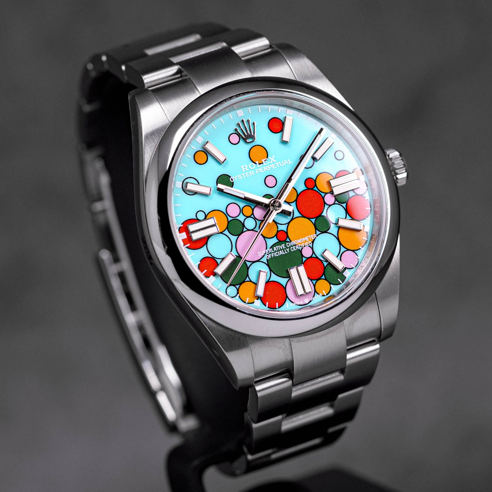 ROLEX OYSTER PERPETUAL 41MM BLUE DIAL CUSTOM TIFFANY BUBBLE MOTIF DIAL ...