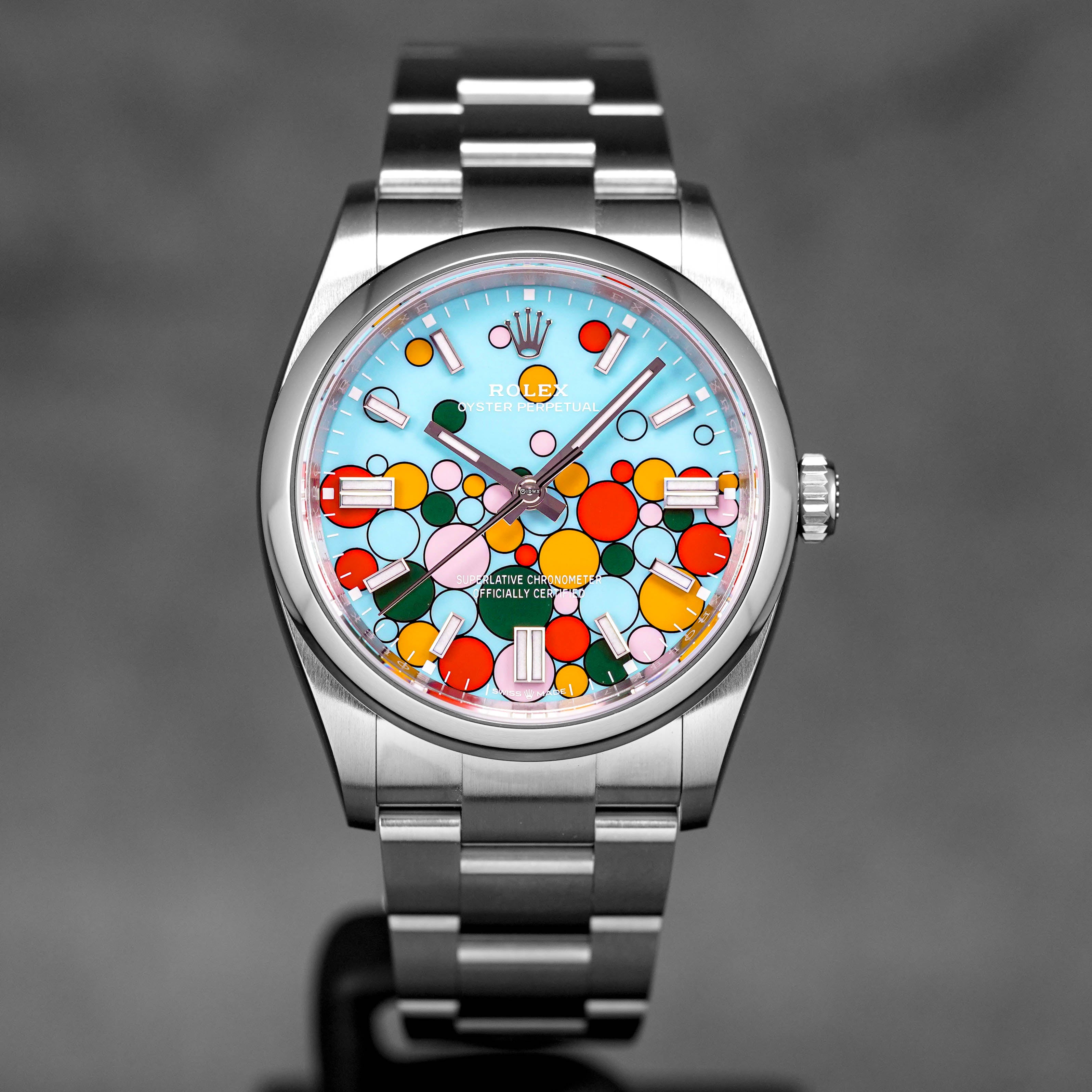 ROLEX OYSTER PERPETUAL 36MM TURQUOISE BLUE CELEBRATION MOTIF DIAL (2024 ...