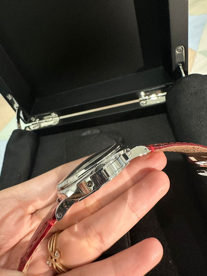 PANERAI LUMINOR DUE 38MM STEEL IVORY SUN-BRUSHED DIAL RED ALLIGATOR ...